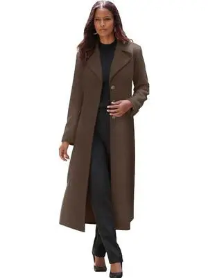 Roaman's Long Tailored Wool Blend Overcoat - Chocolate