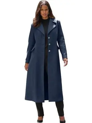Roaman's Long Tailored Wool Blend Overcoat - Navy