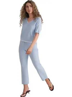 KADA Awaken Ribbed Knit Crop Pant - Hydrangea Blue
