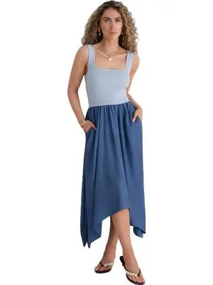 KADA Mixed Media Fit-and-flare Midi Dress - Hydrangea Blue