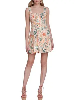 Avec Les Filles Printed Fit & Flare Minidress - Soleil Palm