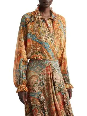 Etro Paisley Frill-collar Silk Button-up Shirt - Printed Red