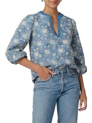 Shoshanna Embroidered Lizzie Top - Chambray/ivory