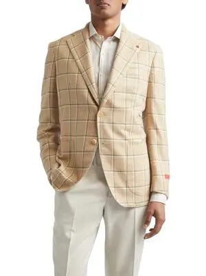 Isaia Windowpane Check Wool Sport Coat - Light Beige
