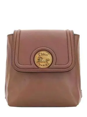 Chloé Leather Backpack With Logo Plaque - Brown