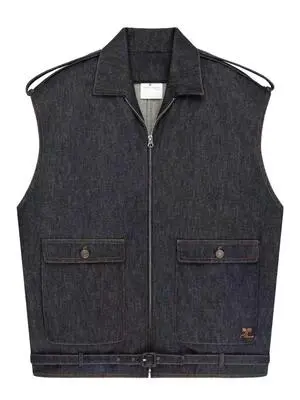 COURREGES Sleeveless Denim Bomber Jacket Blue