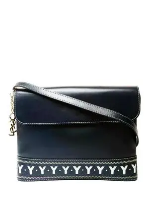 Saint Laurent 1990s Logo Leather Shoulder Bag - Blue
