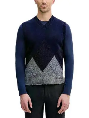 BENETTON Argyle V-neck Knitwear - Blue