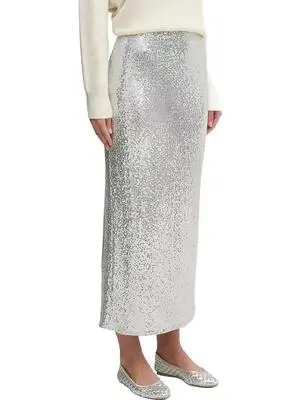 BENETTON Sequin-embellished Midi Skirt - Silver