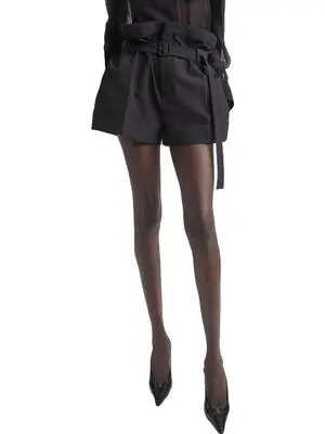Saint Laurent Paperbag Waist Mohair And Wool Shorts - Noir
