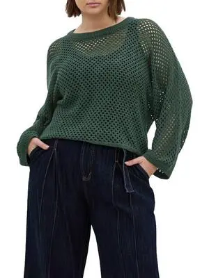 City Chic Open Stitch Long Sleeve Sweater - Forest