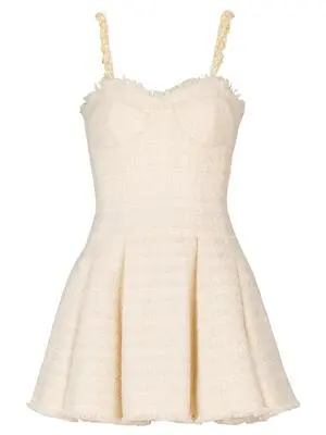 Balmain Tweed Mini Dress With Shell Trim - White