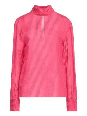 PT TORINO Cotton Silk Striped Mock Neck Long Sleeve Top - Fuchsia
