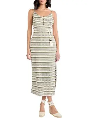 THE GOOD JOURNEY Geometric Stitch Tie Waist Sweater Dress