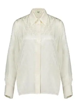Fendi FF Motif Silk Shirt Cream