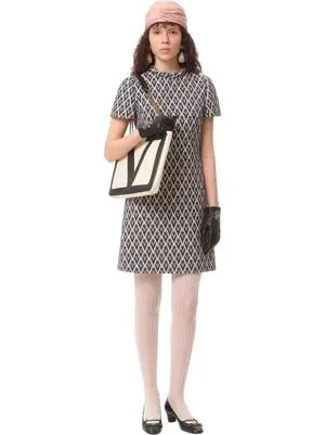 Valentino Garavani Night Short Dress In Toute La V Jacquard Blue