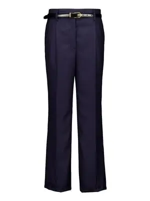 Prada Straight-Leg Wool Trousers With Leather Belt Blue