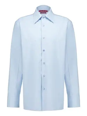 Gucci Baby Cotton Poplin Shirt With Embossed Logo - Blue