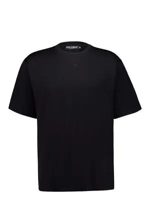 DOLCE & GABBANA Black Cotton T-shirt With Logo Embroidery