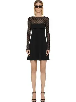 Givenchy Draped Jersey And Monogram Tulle Mini Dress Black