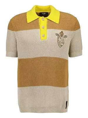 Fendi Yellow And Beige Striped Cotton Knit Polo Shirt - Multicolour