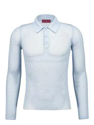 Gucci Light Embossed Technical Mesh Polo - Blue