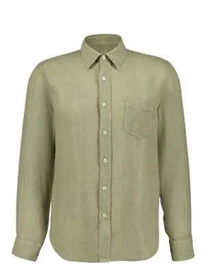 120% Lino Cactus Long-sleeve Regular Fit Linen Shirt - Green