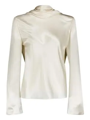 Saint Laurent Silk Roll-Neck Blouse Cream