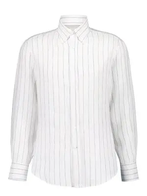 Brunello Cucinelli Linen Striped Long-sleeve Shirt - White