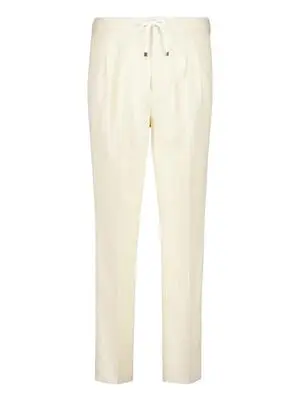 Brunello Cucinelli Linen-Cotton Drawstring Pants Cream