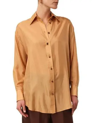 Zimmermann August Relaxed Silk Shirt Brown
