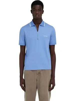 FERRAGAMO Bluette Cotton Polo With Zip Detail - Blue