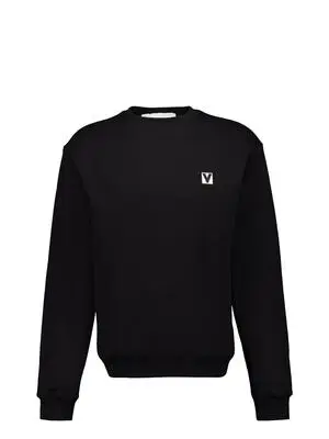 Valentino Garavani Cotton Crewneck Sweatshirt With Chez Patch - Black