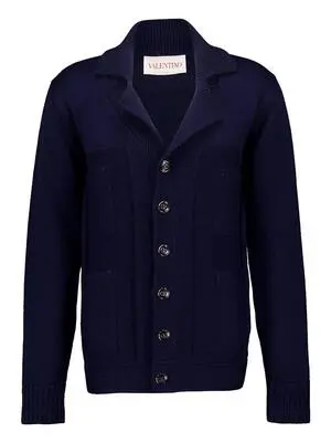 Valentino Garavani Loose-fit Wool And Cotton Cardigan - Blue
