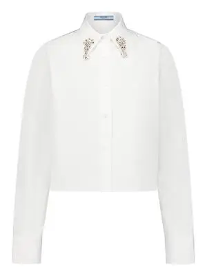Prada Embroidered Collar Poplin Shirt - White