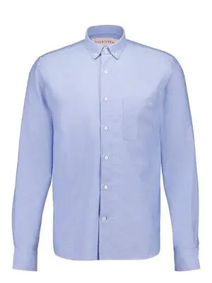 Valentino Garavani Sky Blue VLogo Embroidered Cotton Shirt Blue