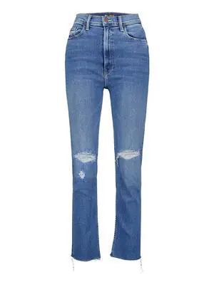 MOTHER High-waisted Rider Ankle Fray Jeans - Blue
