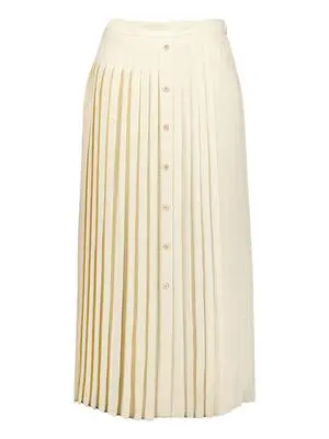 Prada Logo-Jacquard Silk Pleated Skirt Cream