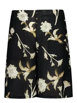 Off-White Floral Print Linen Shorts - White