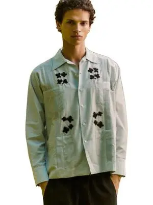BAZISZT Light Secret Embroidered Shirt - Blue