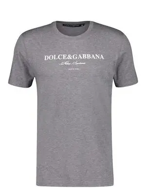 Dolce & Gabbana Melange Cotton T-shirt With Logo Print - Grey