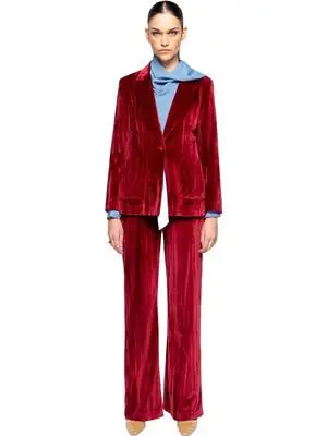 PAULA Tansy Cabernet Velvet Plissé Blazer - Red