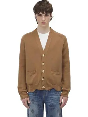 Alexander McQueen Distressed Skull Knitted Cardigan - Brown