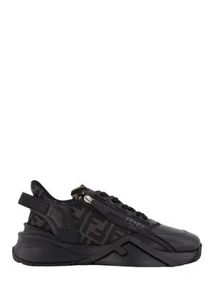 Fendi Flow Leather Low-Top Sneakers Black