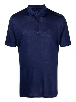 120% Lino Linen Polo Shirt - Blue
