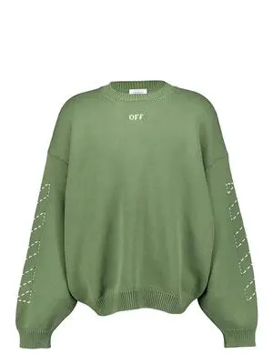 Off-White Embroidered-logo Knitted Jumper - Green