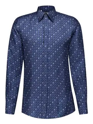 Dolce & Gabbana Tie-Print Silk Twill Shirt Blue
