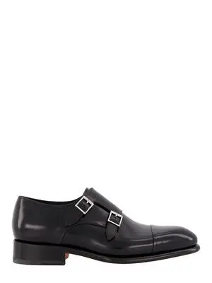 Santoni Leather Double-Buckle Shoes Black