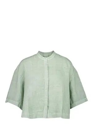 120% Lino Cropped Linen Shirt - Green