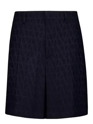 Valentino Garavani Silk Toile Iconographe Bermuda Shorts - Blue